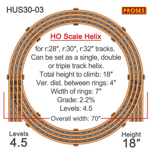 HUS30-03 Radius 30", Height 20" Helix For R:28" to R:32" Tracks (4.5 ...