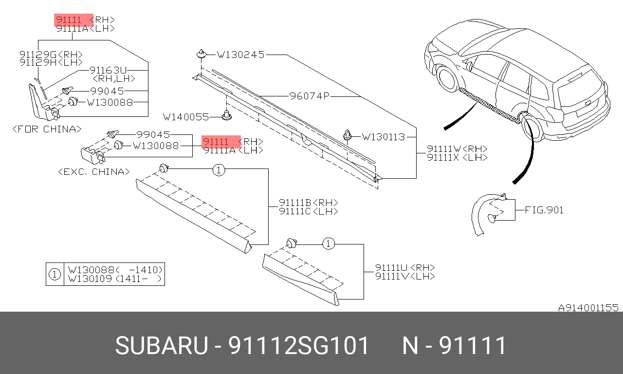 Genuine OE Garnish Assembly Fender Right Hand 91112SG101 For Subaru ...