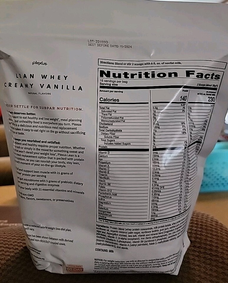 PLEXUS Lean Whey CREAMY VANILLA Weight Management Shake Mix 15 Meals ...