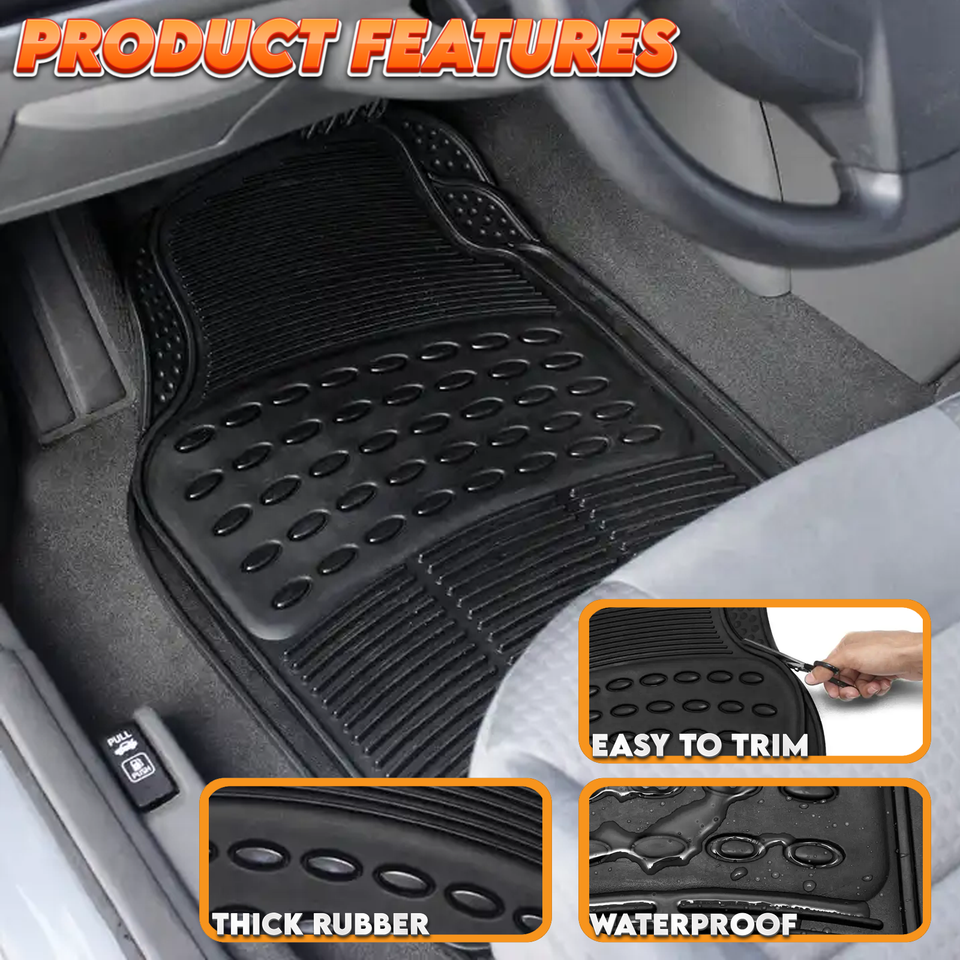 4PCS HEAVY DUTY UNIVERSAL BLACK RUBBER CAR MAT SET NON SLIP VAN MATS | eBay