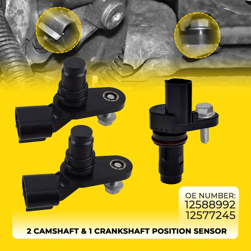 2x Camshaft + 1x Crankshaft Position Sensor For Chevy Equinox Buick GMC ...
