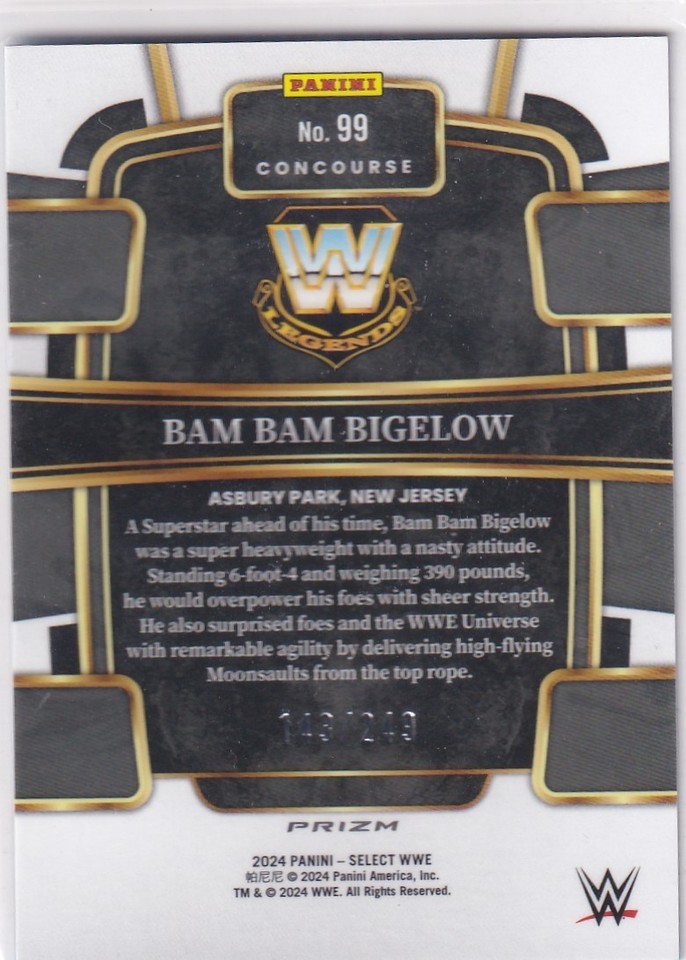 2024 Panini Select WWE Wrestling No. 99 Bam Bam Bigelow Blue Prizm 143/ ...