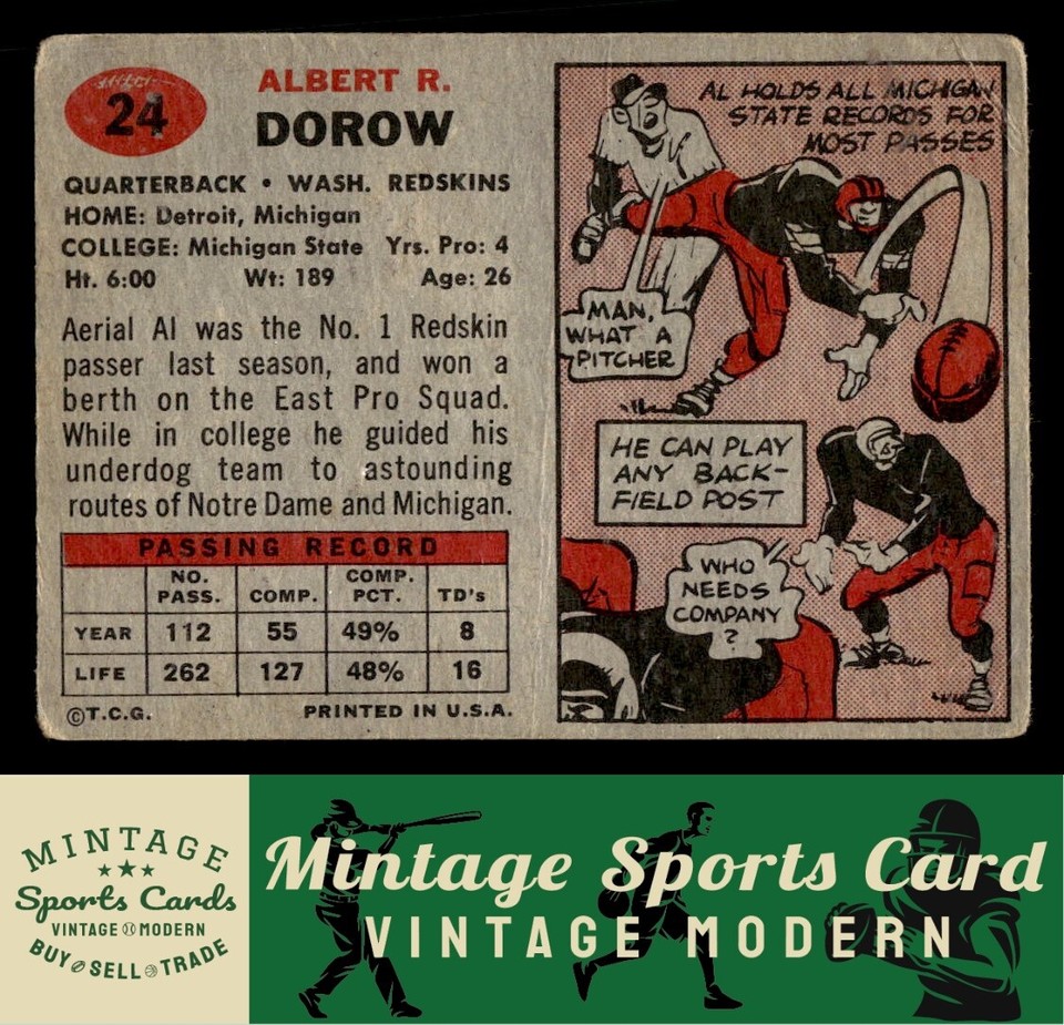 1957 Topps - Al Dorow - #24 Washington Redskins GD/GD+ | eBay