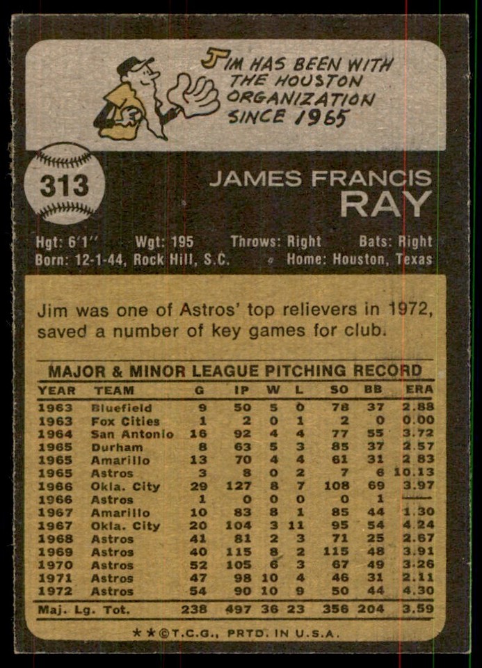 1973 TOPPS* JIM RAY HOUSTON ASTROS #313 | eBay