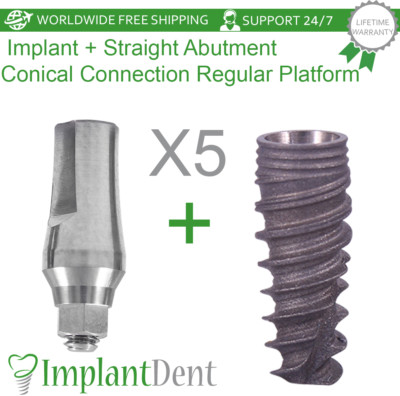 5x Dental Conical Fixture & Straight Prosthetic Regular Platform RP Hex ...