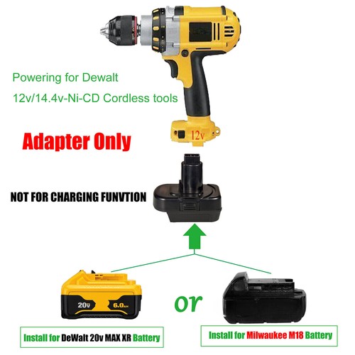 Adapter for Milwaukee M18 &DeWalt 20V Battery To for DeWalt 12v/14.4v ...
