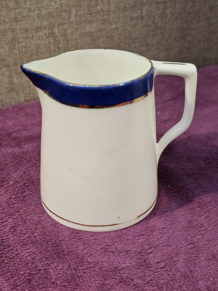 Vintage Set of 2 Milk Jugs / Creamers + Open Sugar Bowl - Blue Band ...