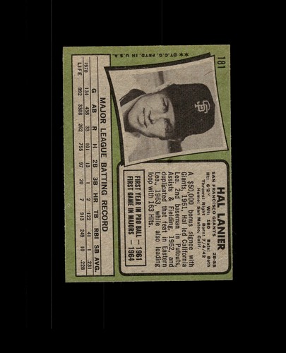 1971 Topps 181 Hal Lanier VG-EX #D1,404227 | eBay