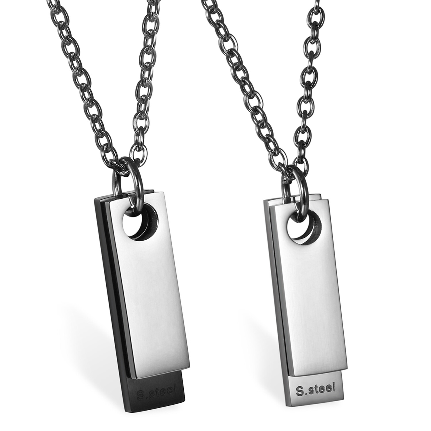 Men High Polished Stainless Steel Double Dog Tag Pendant Chain Necklace ...