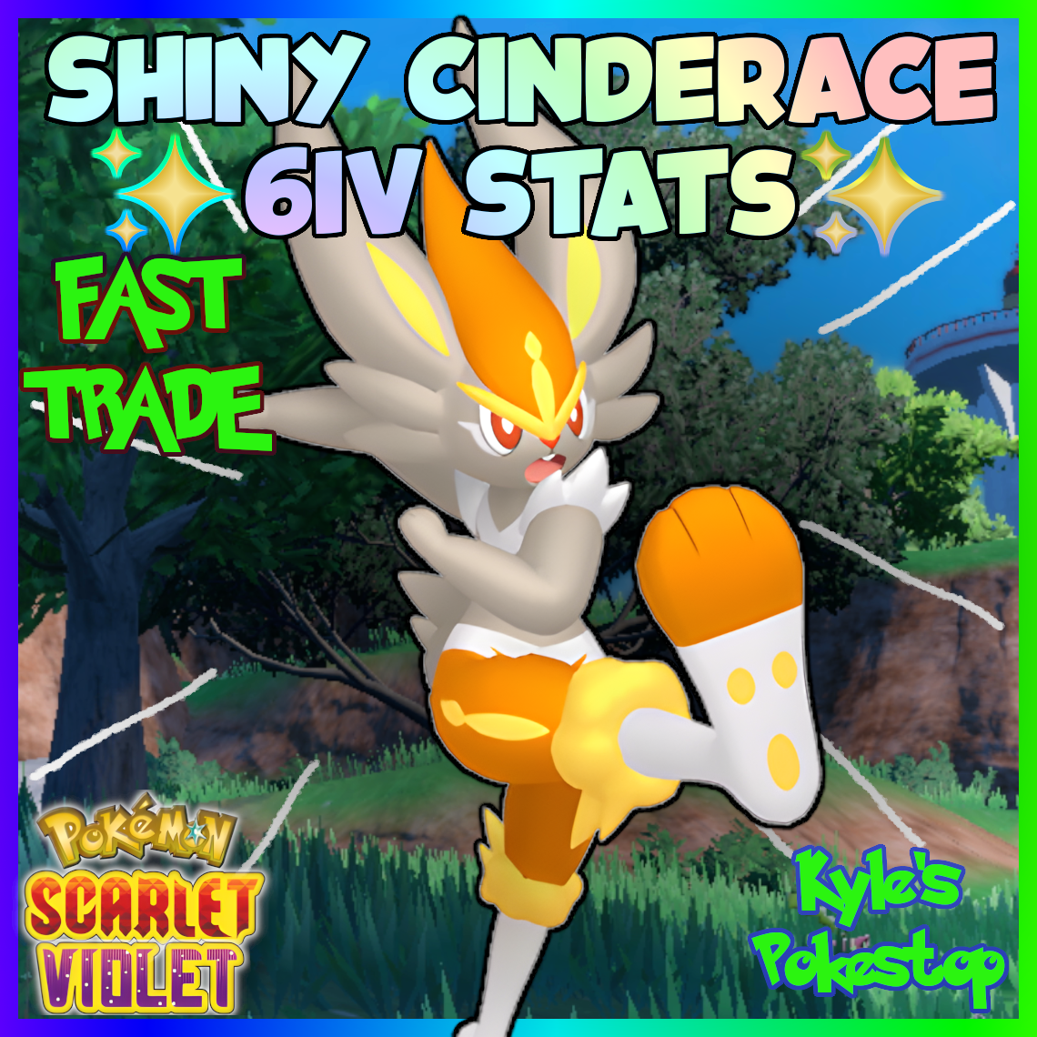 6IV SHINY CINDERACE POKEMON SCARLET AND VIOLET EV'D SHINY OR NON-SHINY ...