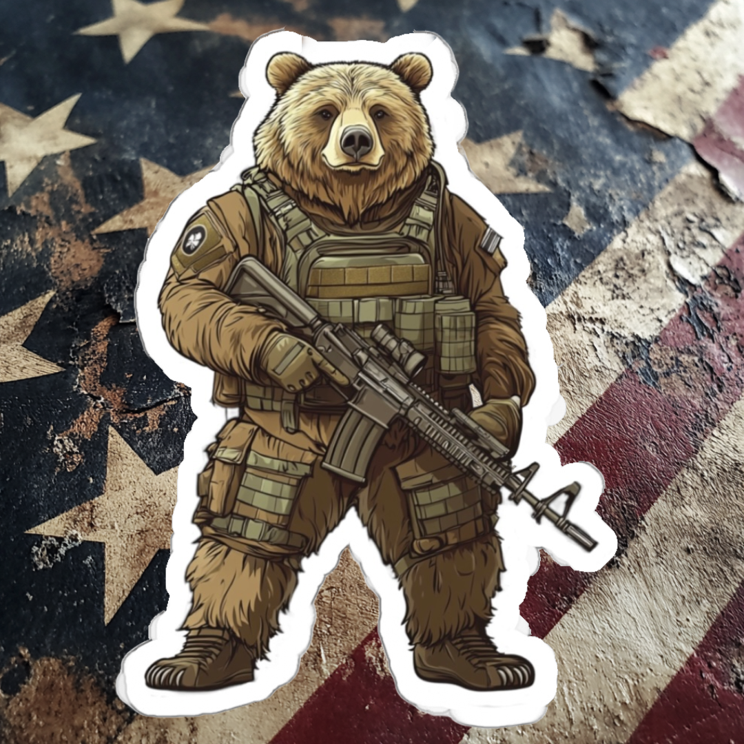 Military Sticker Tactical Operator SPECOPS Soldier Grizzly Bear Holding ...