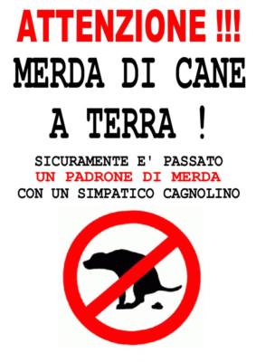 1 STAMPA 20X30 30X40 CM CARTELLO ATTENZIONE CACCA DI CANE MERD ...