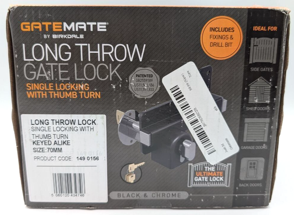 Gatemate 1490106 Long Throw Lock with Thumb Turn Heavy Duty Stainless ...