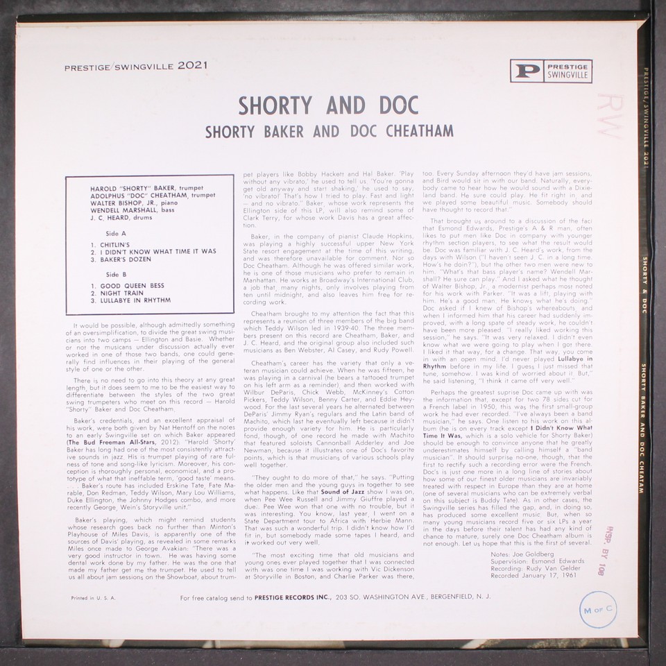 SHORTY BAKER & DOC CHEATHAM: shorty & doc SWINGVILLE 12" LP 33 RPM | eBay