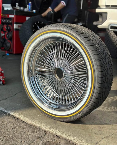 20x8 STANDARD 150 SPOKE CHROME WIRE SPOKE WHEELS RIMS GOLD/WHITE VOGUE ...