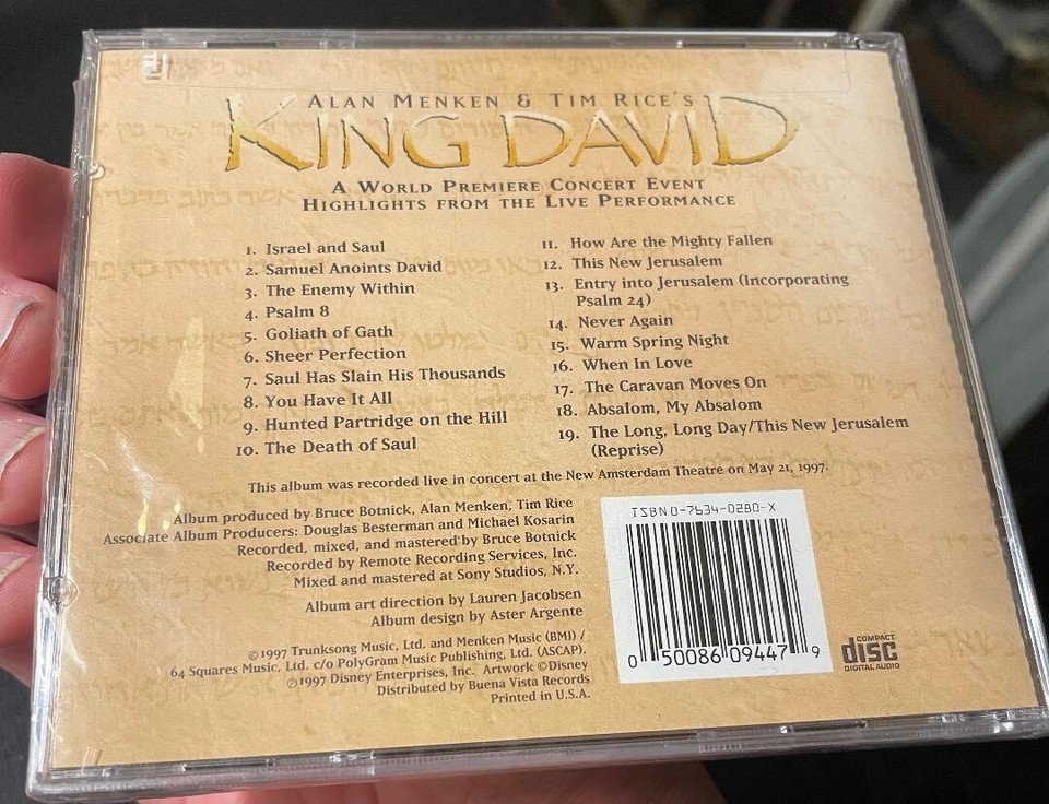 KING DAVID Soundtrack CD (Alan Menken & Tim Rice) Disney ~ STILL SEALED ...