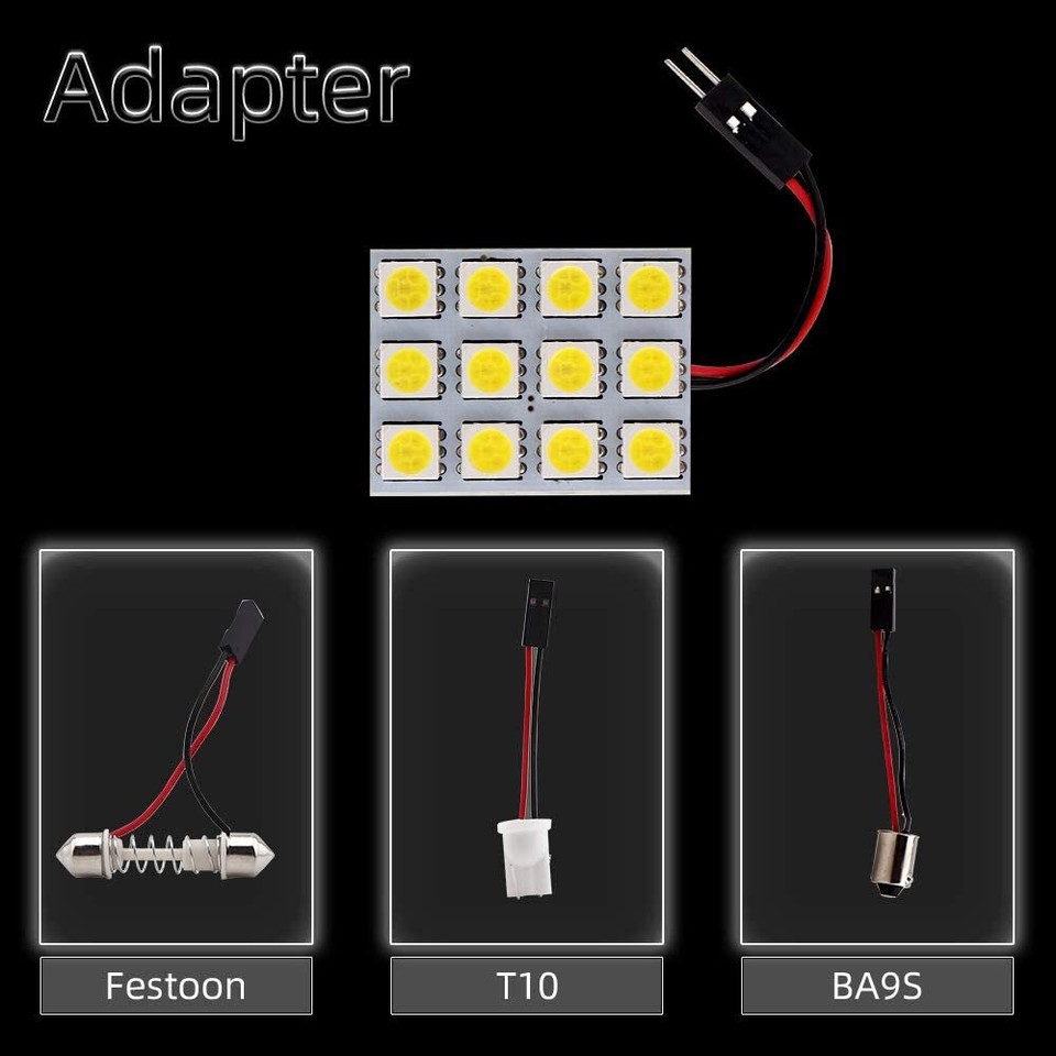 5X 6000K White 12SMD LED Panel Festoon T10 Adapter Interior Dome Map ...