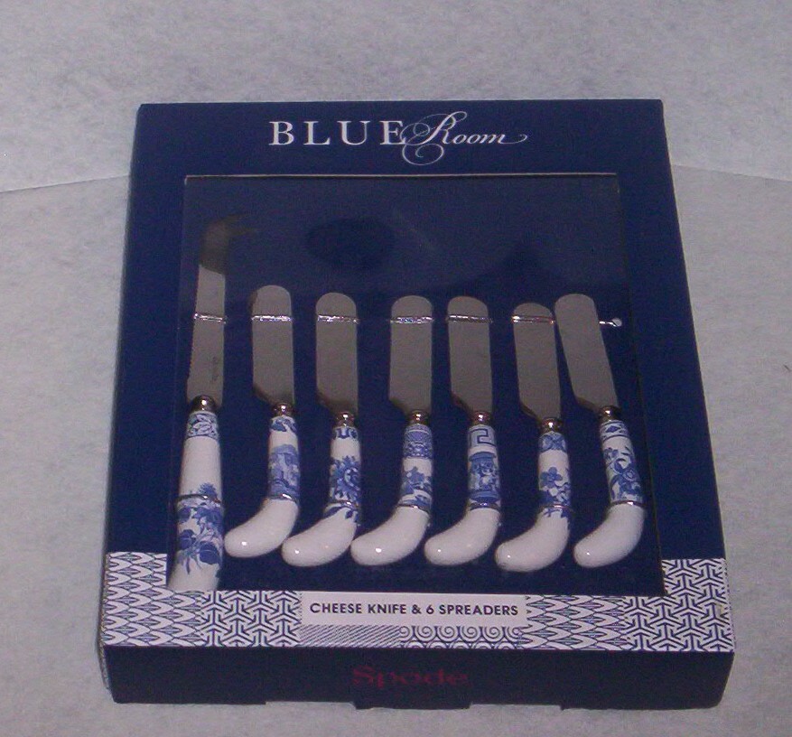 Spode Blue Room Cheese Knife & 6 Spreaders New in Box | eBay
