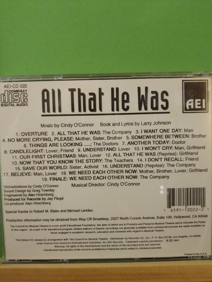 ALL THAT HE WAS - A New Musical by Cindy O'Connor/L. Johnson Limited ...