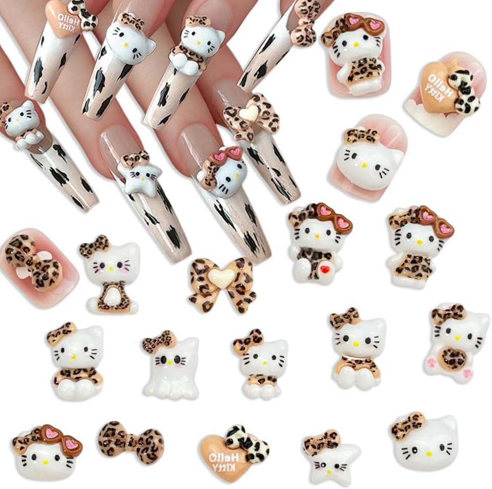 Cute Cartoon Nail Charms Kawaii Nail Design Leopard Print Cat Nail Art ...