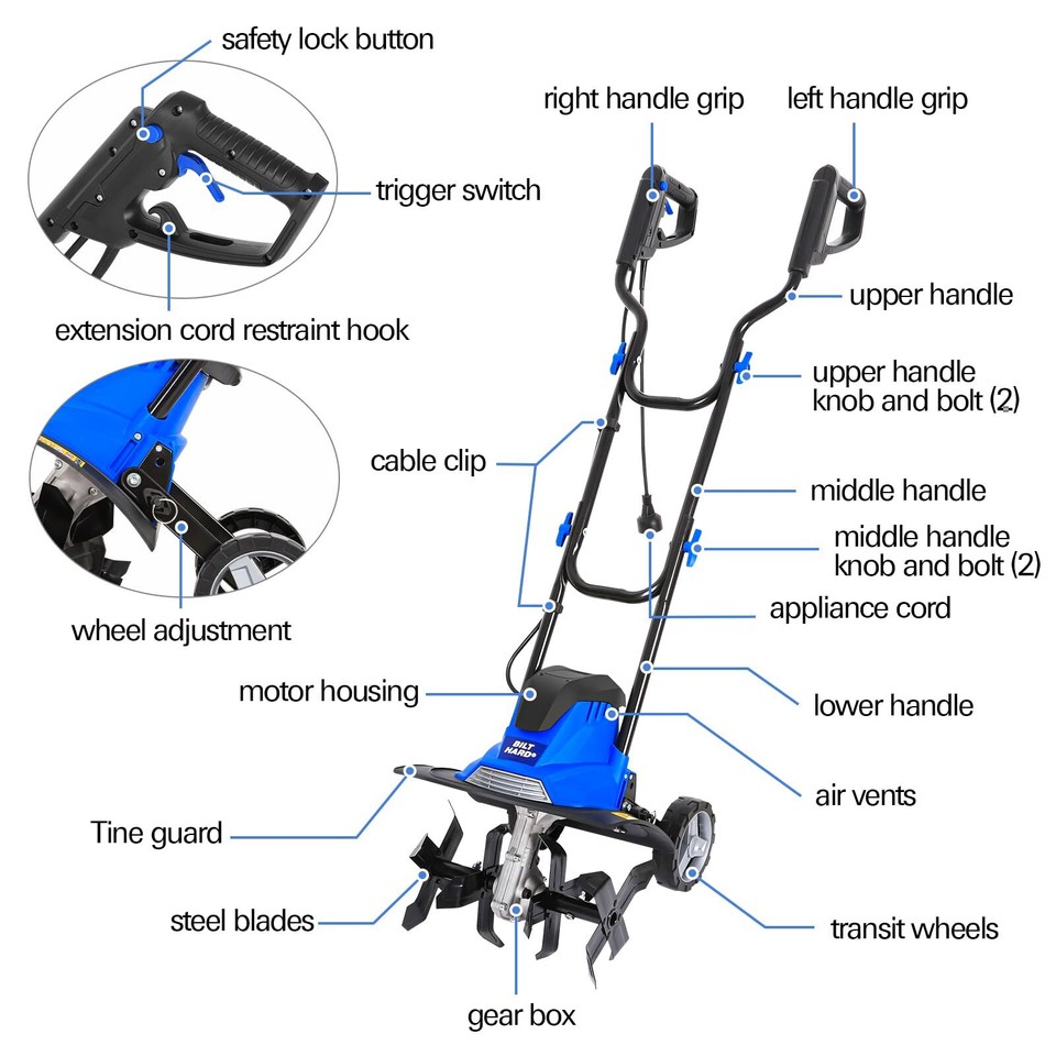 14 in Electric Tiller Cultivator Garden Rototiller 10 Amp Outdoor ...