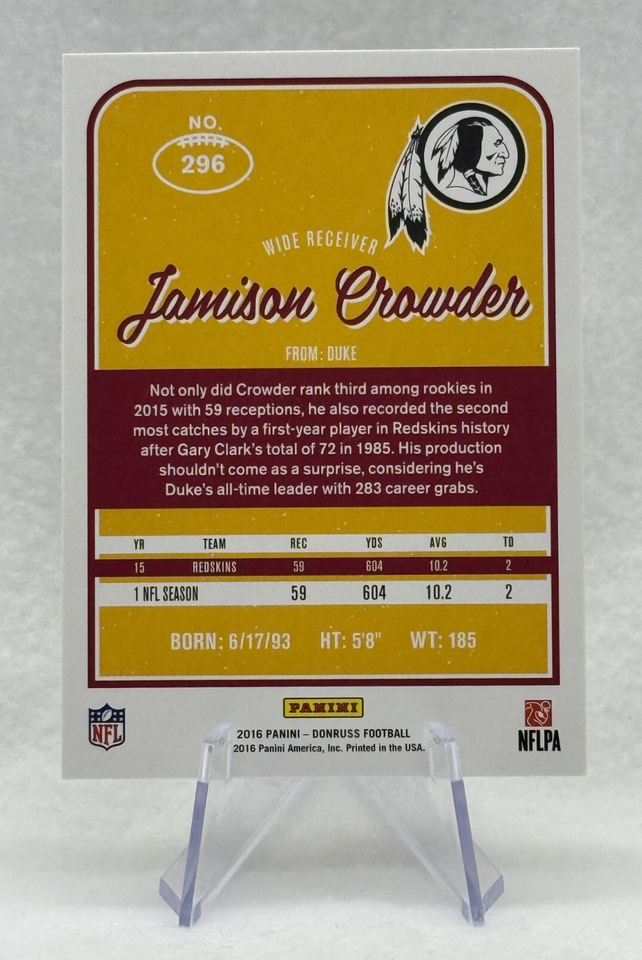 Jamison Crowder 2016 Panini Donruss #296 Washington Redskins | eBay
