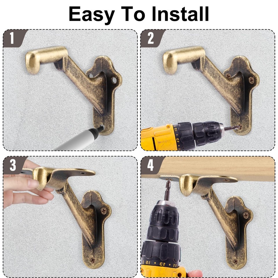 RealPlus 12 Handrail Bracket, 3" Staircase Hand Rail Brackets for Stair ...