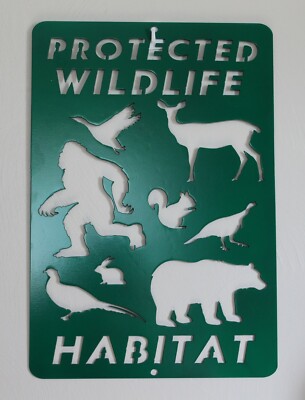 Protected Wildlife Habitat Sign Plasma Metal Art w Bear Deer Bigfoot ...