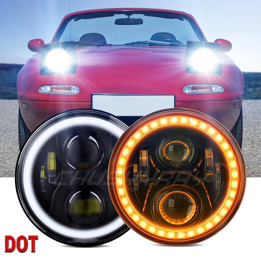 2x For Mazda Miata MX-5 MX5 1990-1997 DOT 7" inch Round LED Headlights ...