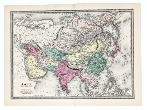 1875 ASIA Map AUTHENTIC Persia Mongolia China India Saudi Arabia Siam ...