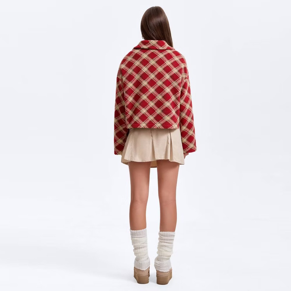 Women's Fleece Coat - Wild Fable Red Diamond Print M | eBay