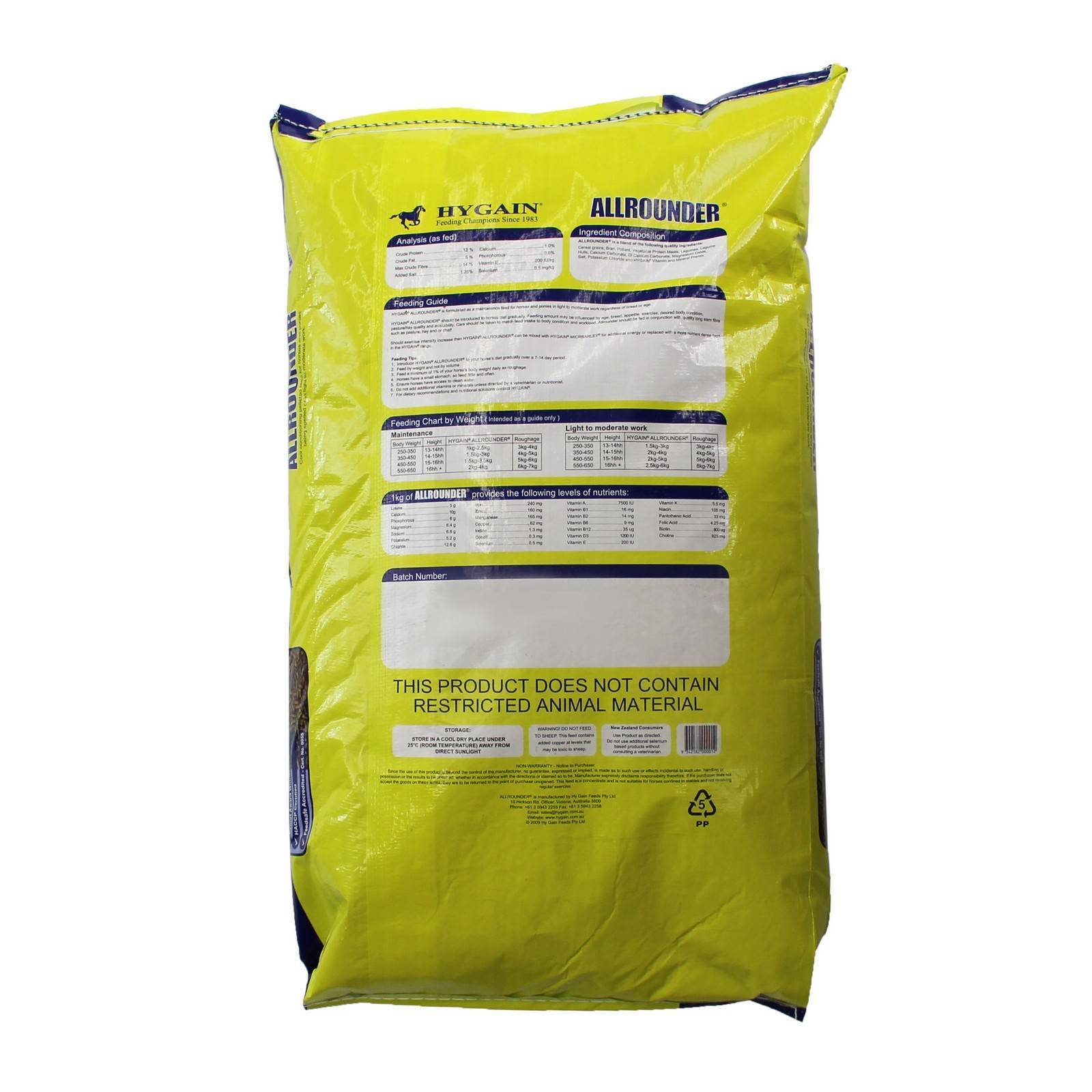 Hygain Allrounder Pelletised Super Fibre Selenium Horse Feed Food 20kg ...