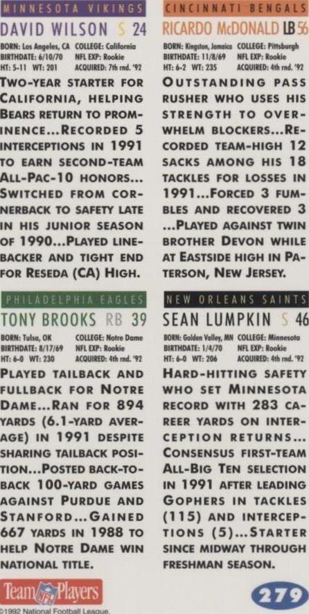 Las mejores ofertas en 1992 GameDay David Wilson Ricardo McDonald Sean ...