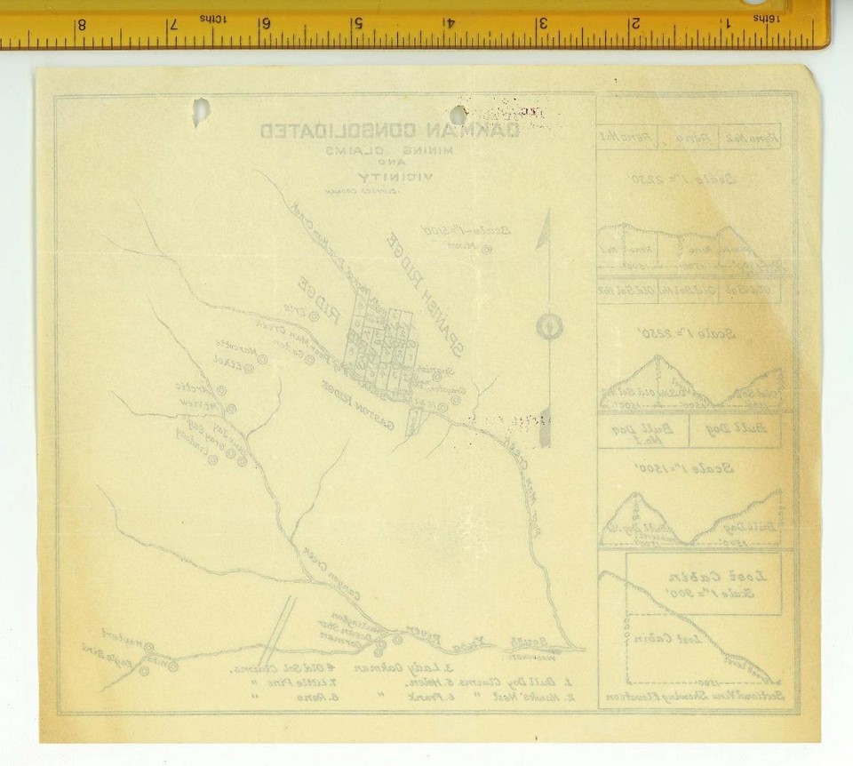 VTG 1900's OAKMAN CONSOLIDATED GOLD MINING CLAIMS MAP, NEVADA COUNTY ...