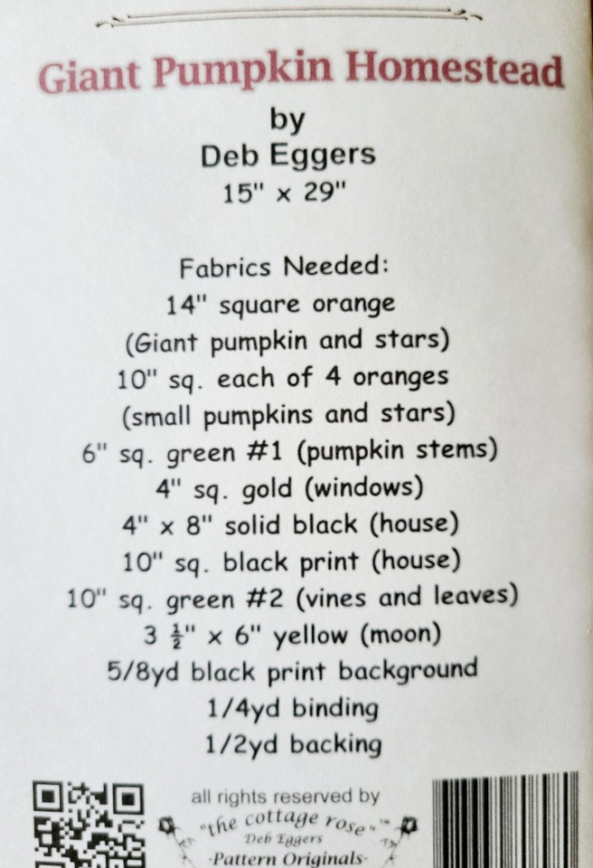 Giant Pumpkin Homestead Pattern By Deb Eggers Table Topper 15" X 29" | eBay