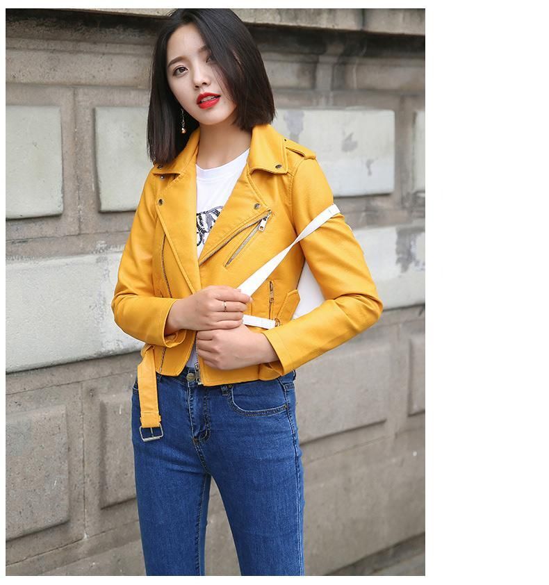 Pu Jacket Women Fashion Bright Motorcycle Biker Coat Short Faux Leather ...