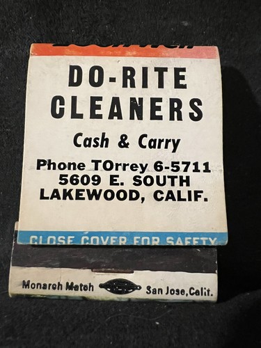 VINTAGE MATCHBOOK - DO-RITE CLEANERS: CASH & CARRY (Lakewood ...