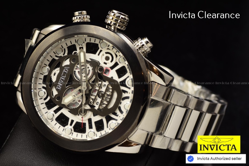 RARE Invicta Men's CORDUBA 50mm SKULL Chrono SKELETON DIAL Silver Tone ...