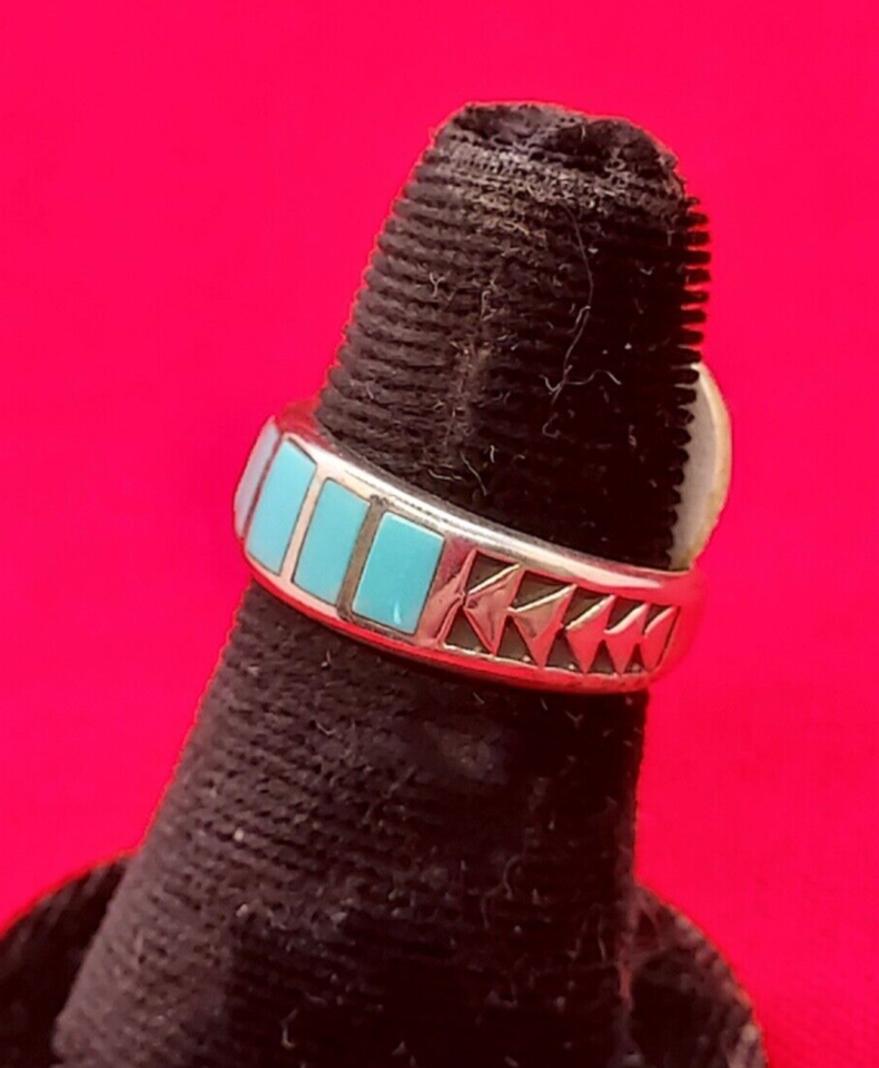 Zuni Inlay Ring Size 6.5 Mediterranean Coral or Kingman Turquoise(6 ...