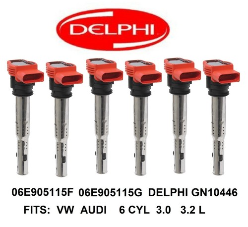 OEM DELPHI Engine Ignition Coil 6pcs Kit Audi VW 3.0L,3.2L,4.2L,5.2 ...