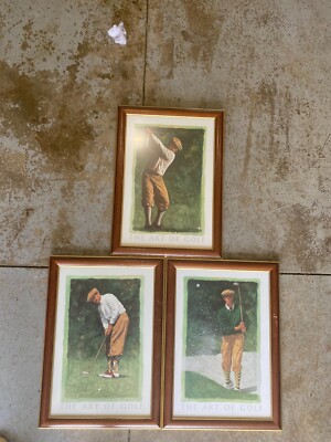 SET OF 3 FRAMED SIGNED PAINTINGS GLEN GREEN THE ART OF GOLF SERIES ...