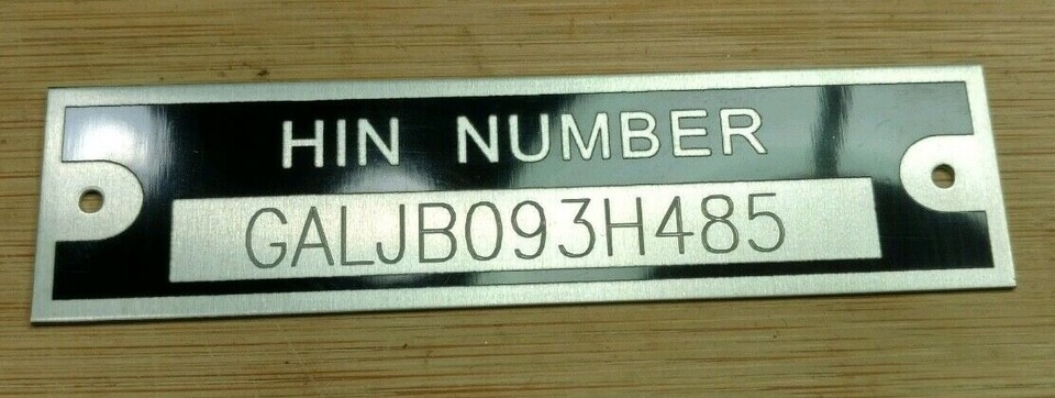Engraved Premium Quality HIN HULL ID Number Tag Data Plate Boat Yacht ...