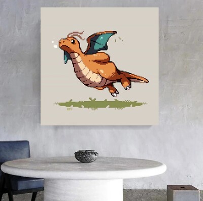 8 Bit Dragonite PokeArt Canvas Poster Anime wall Art home decor | eBay