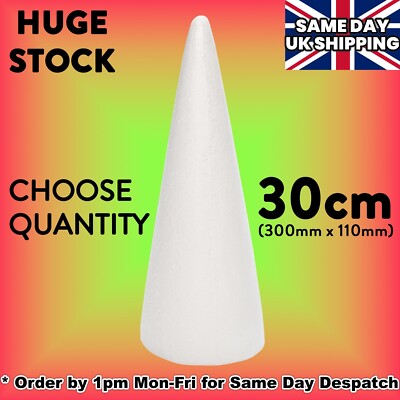 30cm 300mm tall Polystyrene Cones CHOOSE QUANTITY - Christmas & Wedding ...