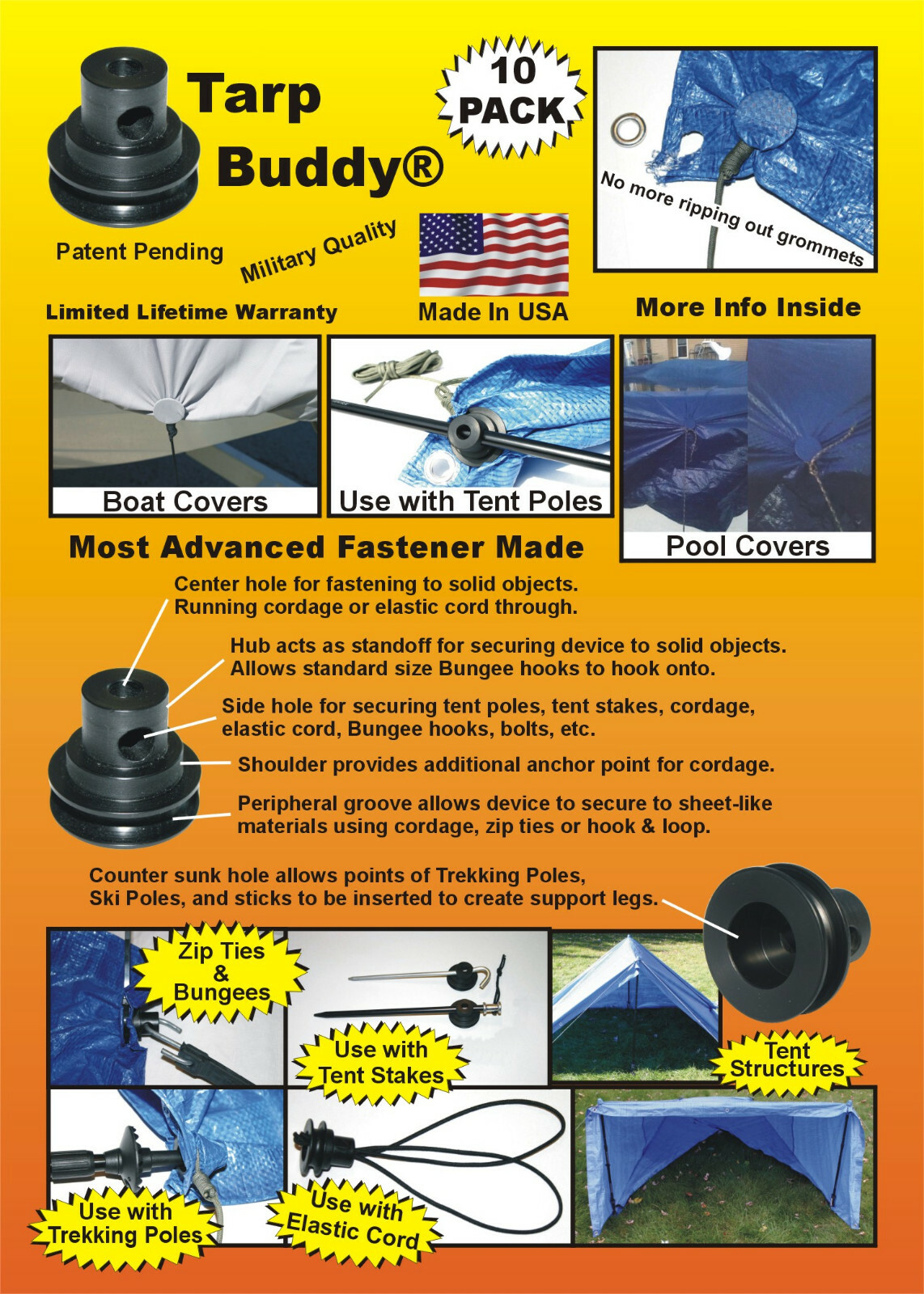 Tarp Buddy 100 Pack Made in The USA Fastener Clips Anchor Grips GRABBER ...