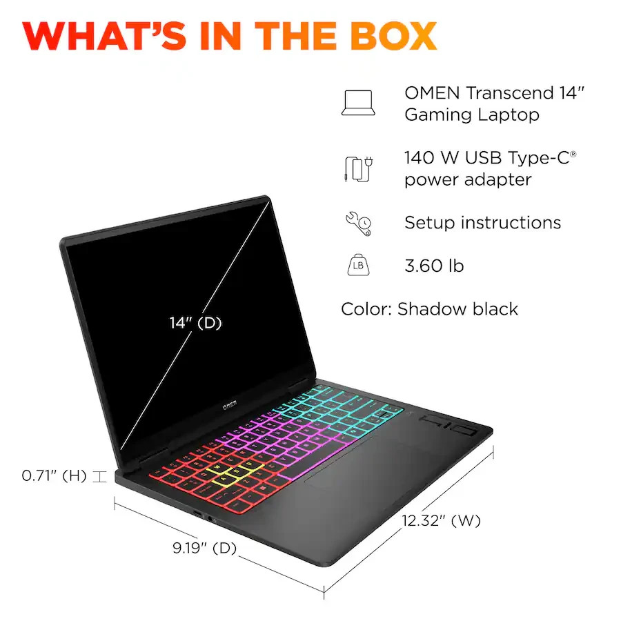 HP OMEN Transcend 14" 3K OLED 120Hz Ultra 9-285H 32GB 1TB RTX 5070 ...