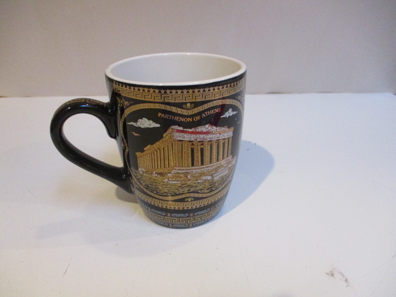 Inias Black Coffee Tea Cup Mug Hand Made Greece 24K Gold Parthenon ...