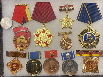 East German Medal lot of 10 ; DDR medals; Hero of the DDR; Karl Marx ...