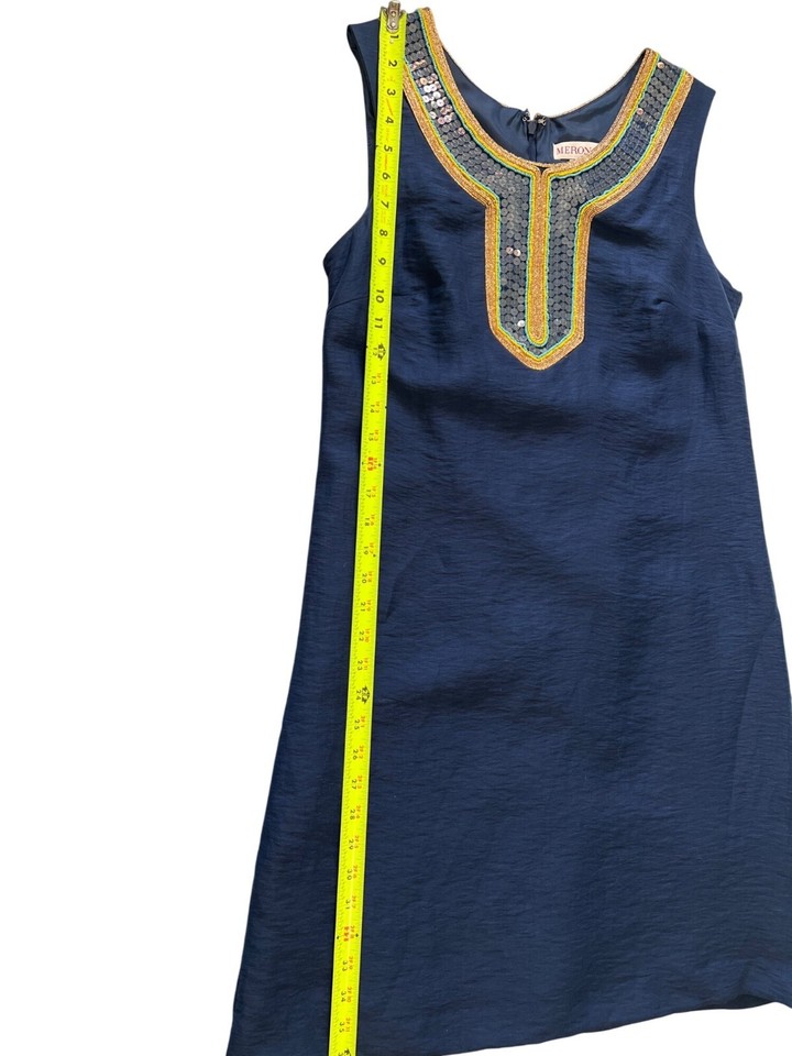 Navy Linen Blend Dress Sz 8 Sequin Coastal Merona Beach Vacation Resort ...