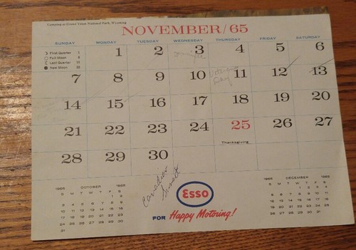 000 Vintage Esso Calendar Page Only November 1965 For Happy Motoring | eBay